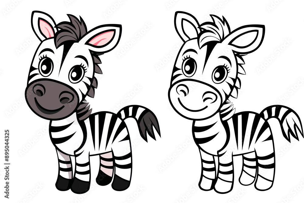 Cartoon animals, funny drawn zebra with contour lines isolated on a ...