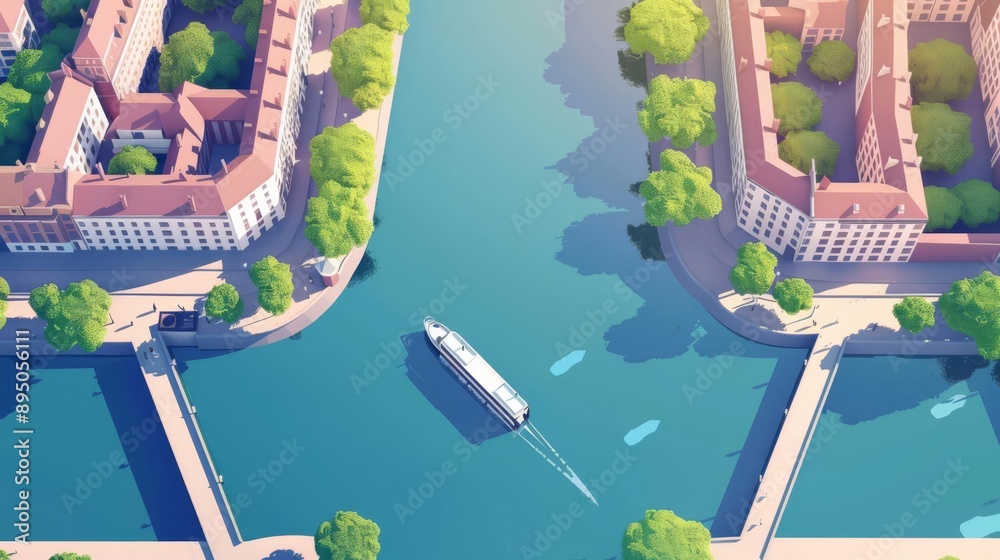 Seine River flat design top view scenic theme animation Splitcomplementary color scheme Stock ...