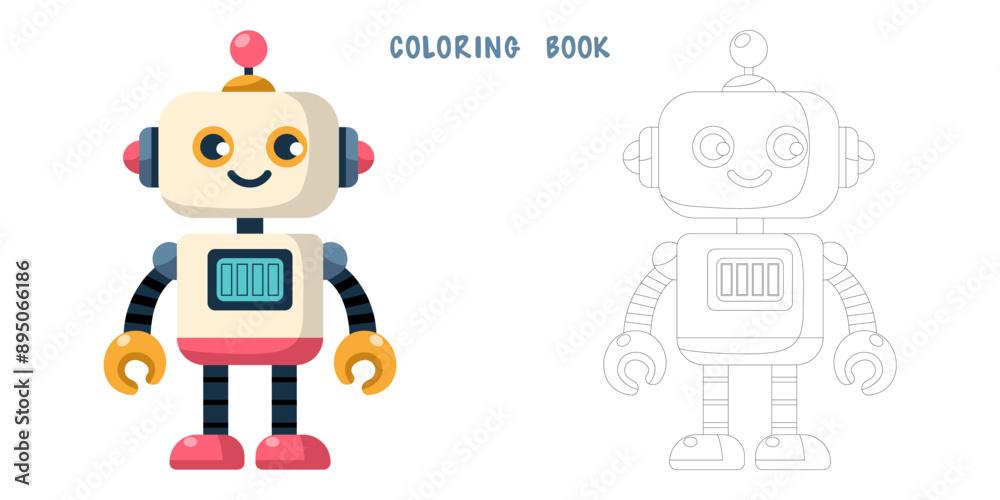 Coloring book of cheerful funny cartoon children's robot. Coloring page ...