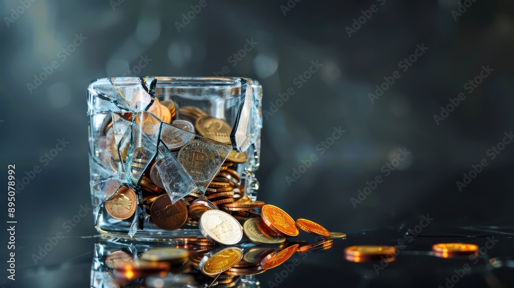 artistic representation of a budget deficit shown as a cracked glass ...