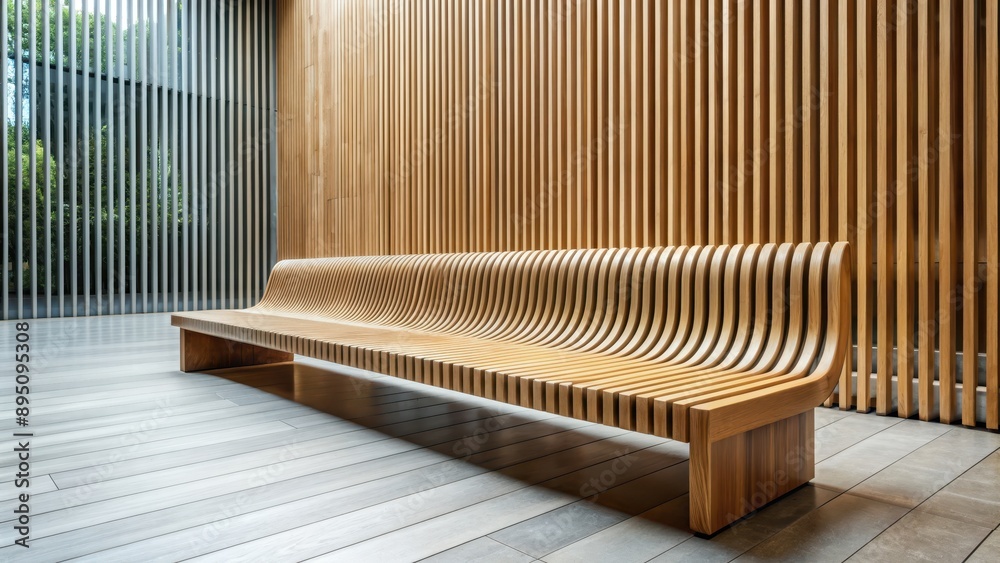 Parametric slats wooden bench in modern architecture , architecture ...