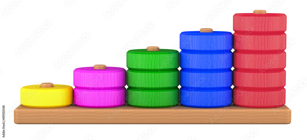 Colored Wooden Stacking Rings from 1 to 5, side view. 3D rendering ...