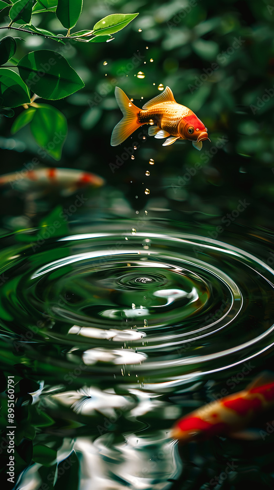 Poissons rouges dans un bassin Stock Illustration | Adobe Stock