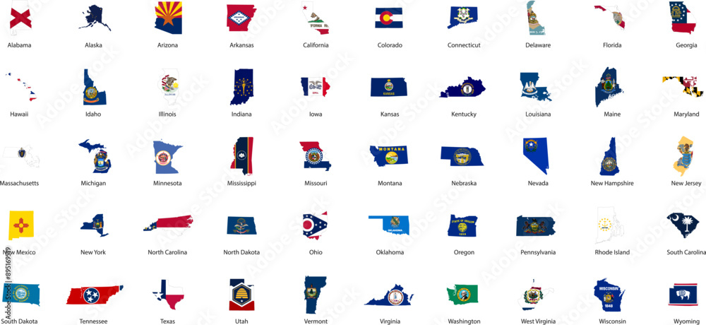 Flags and territories of US States. Flags of all American states on ...