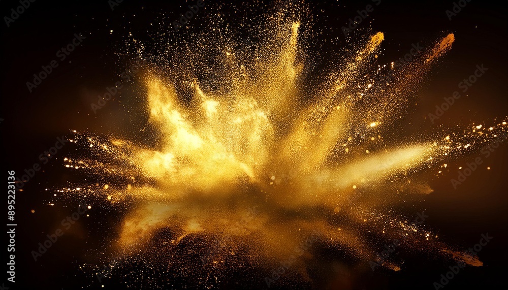 Gold glitter powder explosion. Golden color dust splash. Particles ...