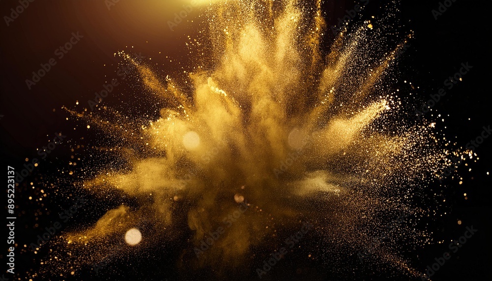Gold glitter powder explosion. Golden color dust splash. Particles ...