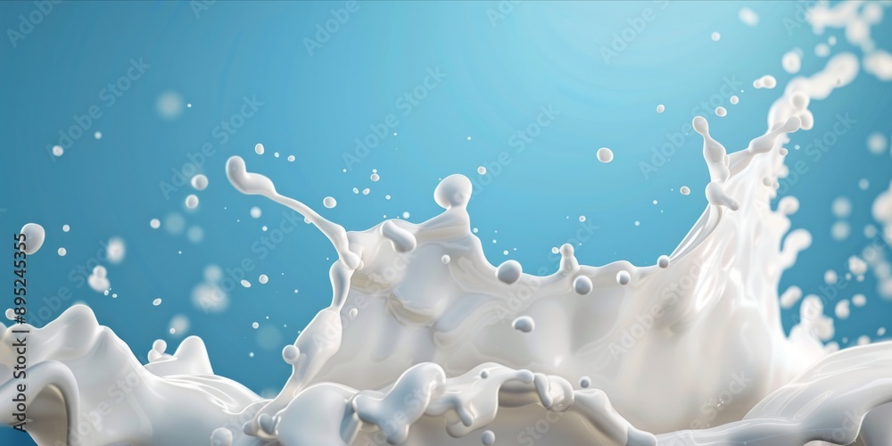 Splattered milk splash, pouring white liquid flow for low, full ...