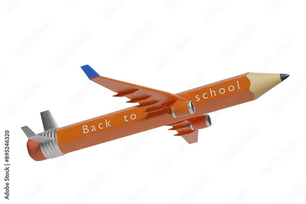Pencil plane with the text "back to school" isolated on white ...
