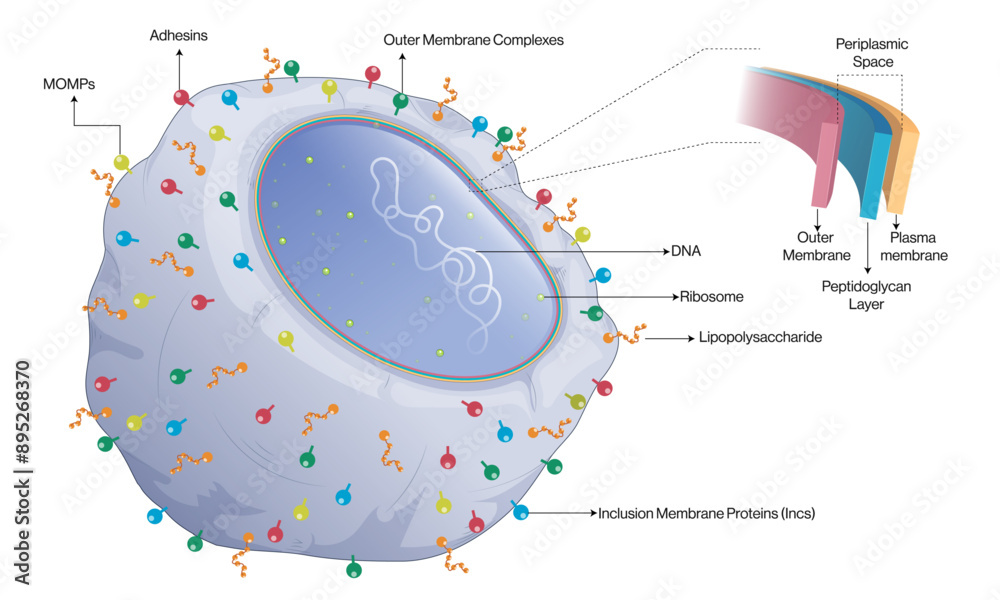 Detailed and Labeled Vector Illustration of Chlamydia Trachomatis ...