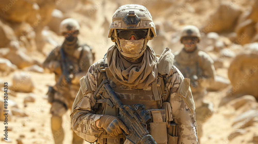 Special Forces Soldiers in Desert Camouflage Uniforms Equipped for Arid ...