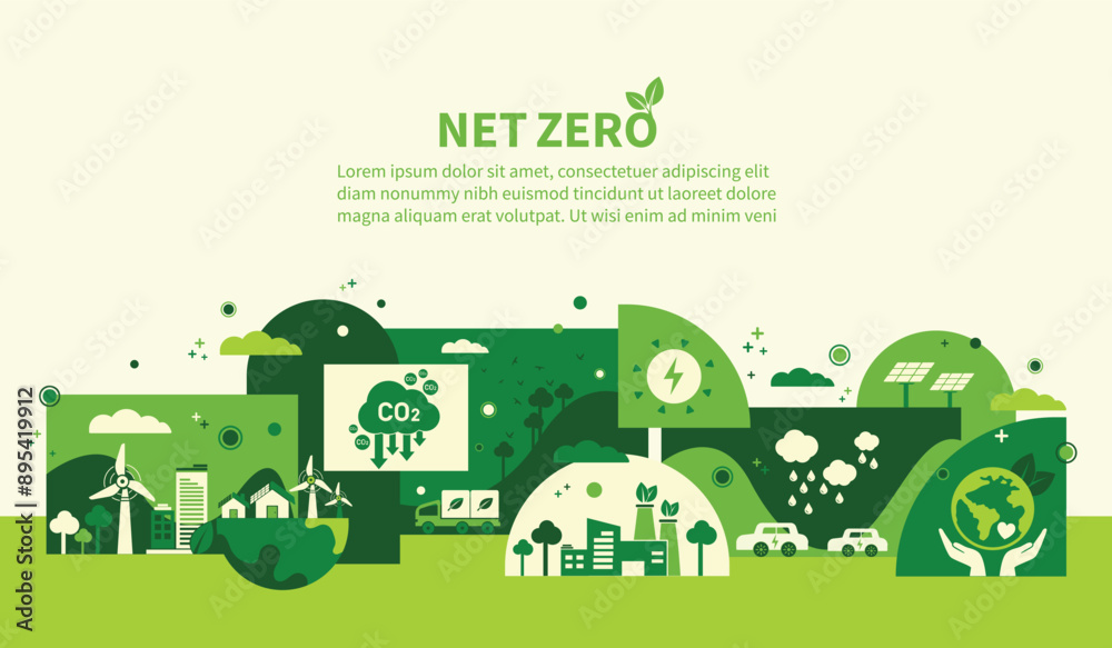 Vector de Stock Net zero and carbon neutral concept. Net zero greenhouse gas emissions target ...