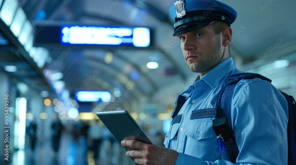 Customs officers using tablets and digital interfaces to verify ...