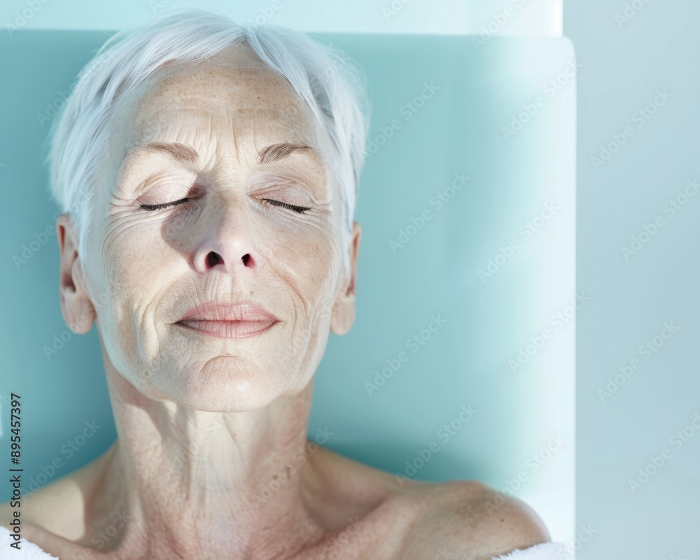 Elderly Caucasian Woman Enjoying a Serene Spa Day, Relaxing on a ...