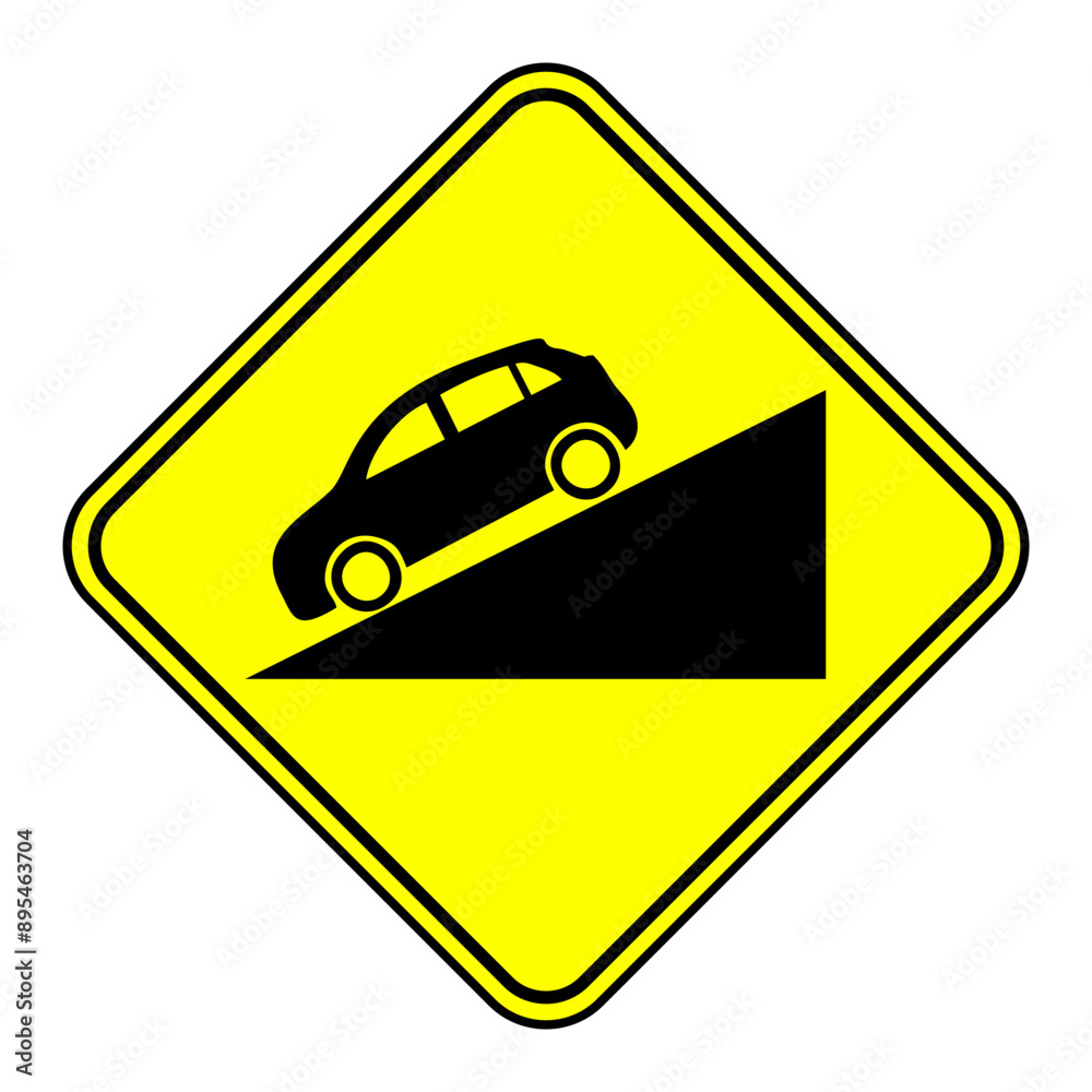 Warning Road Sign Steep descent ahead sign, Vector illustration, Steep ...