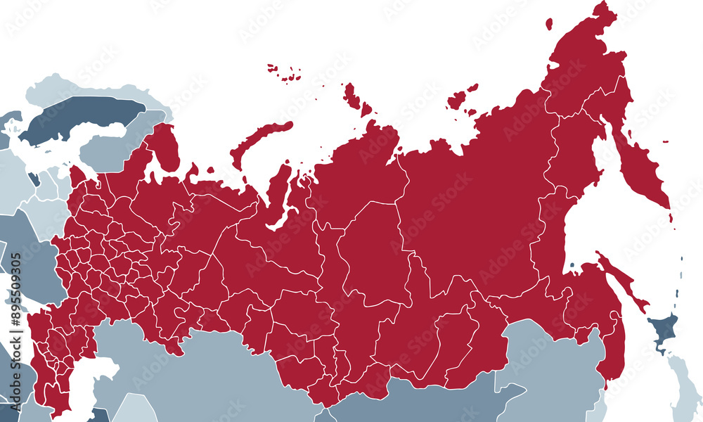 Political Map of Russia with individual colors,isolated on white ...