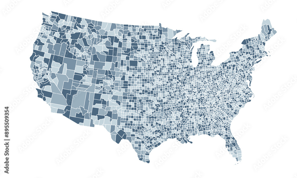 Map of the states and counties in the United Stateswith individual ...