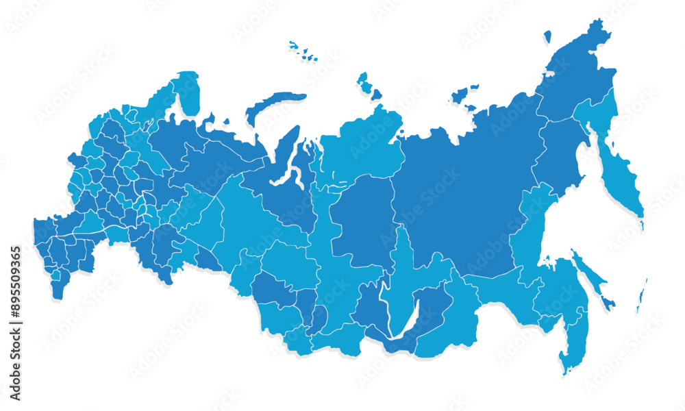 Political Map of Russia with individual colors,isolated on white ...