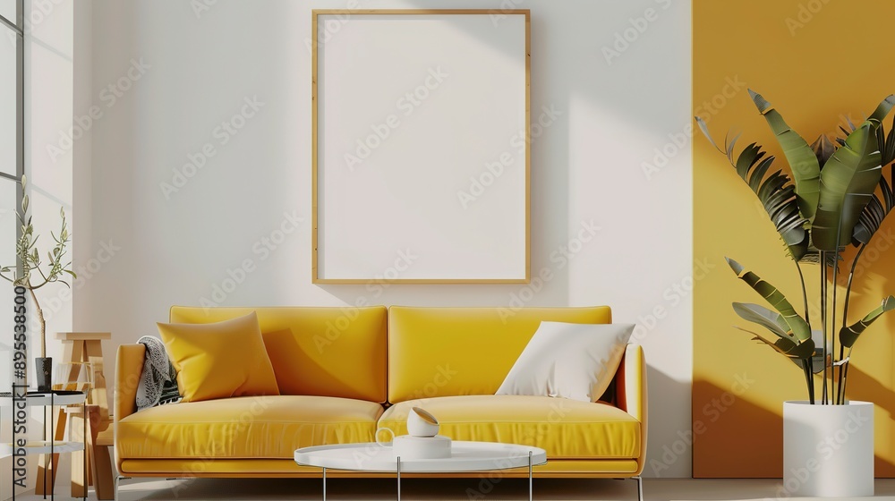 beautiful interior design furniture with mockup poster artwork with ...