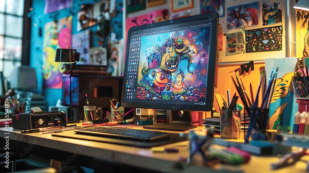 Modern art studio setup with a drawing tablet and high resolution ...