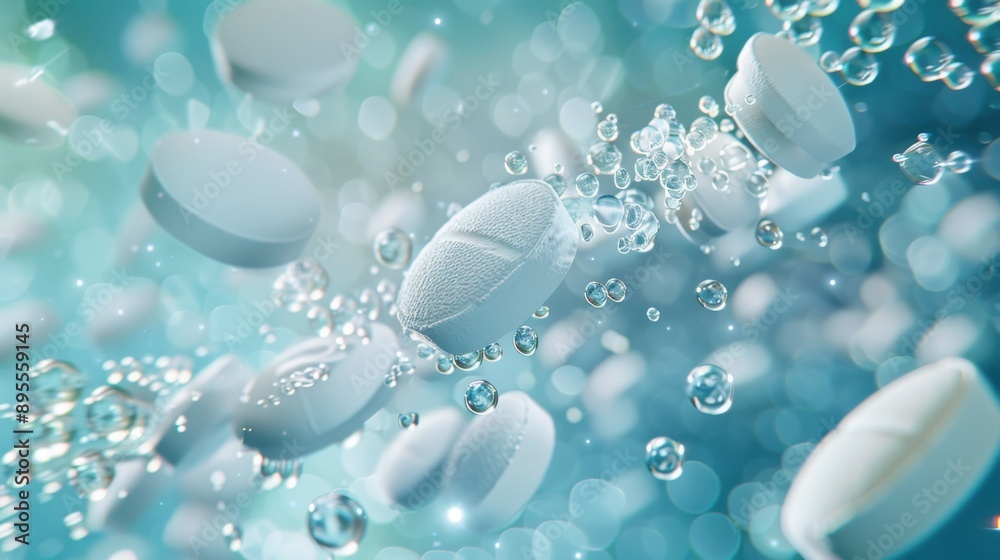 Hyper-realistic Close-up of Medicine Tablet Dissolving in Acid with ...