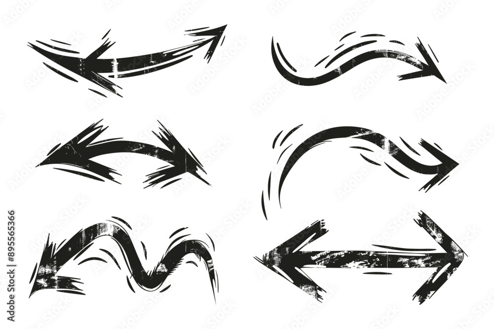 Set of pointing arrow icons, Collection different types of hand drawn arrow signs. Black vector ...