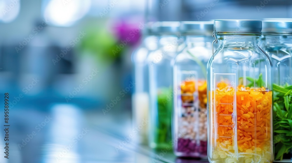 Bioreactor tanks with fermenting ingredients, food biotech, large-scale ...