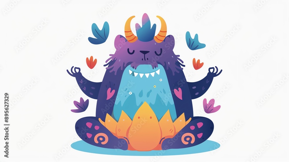 Create a clipart of a Monster Yoga Guru Meditating in a lotus posein a ...
