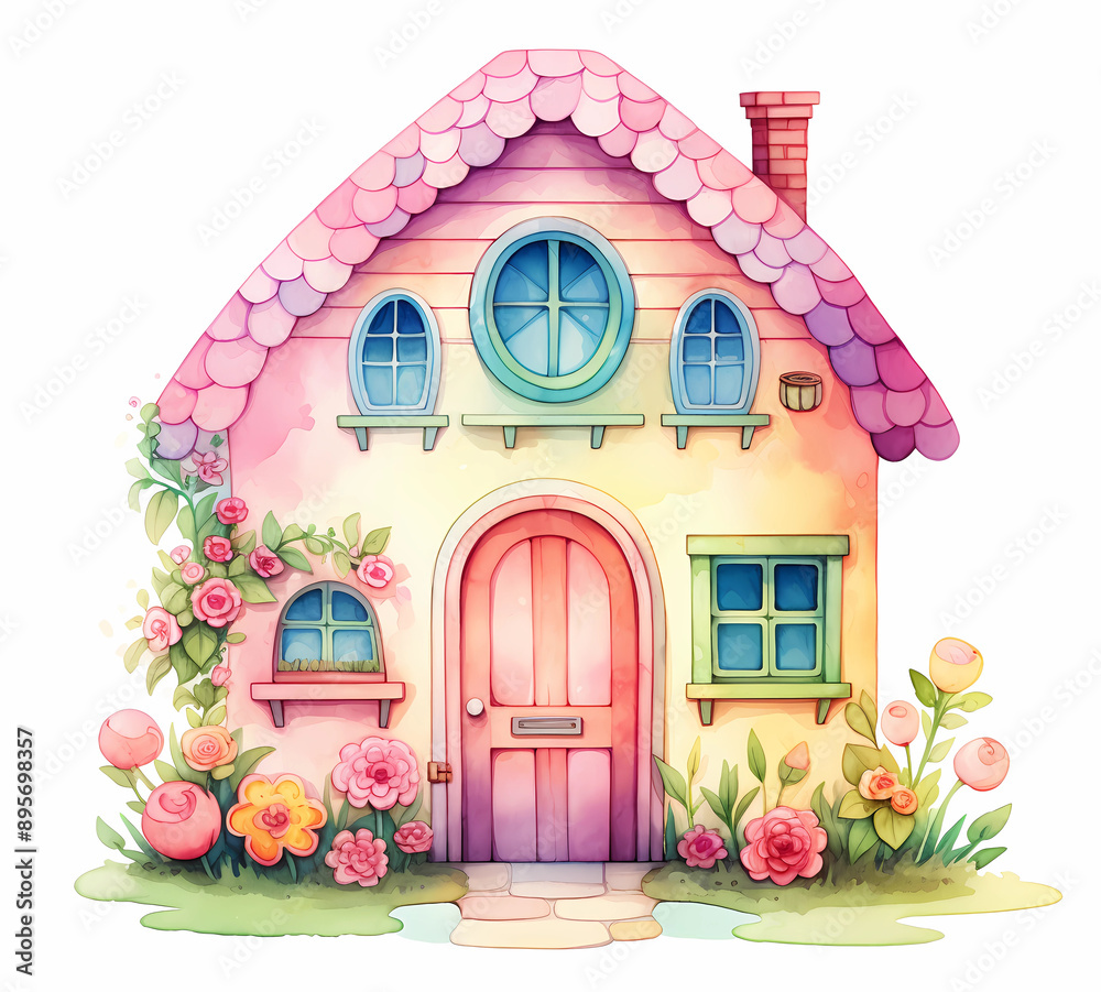 Cute house clipart, cute cartoon illustration with pastel colors ...