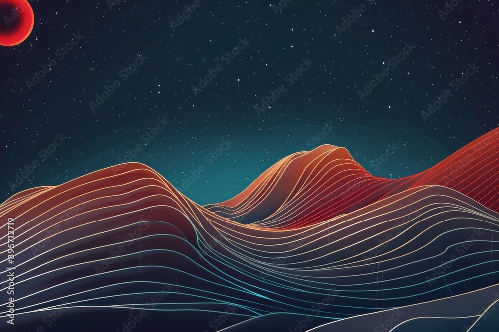 Polygons and intricated lines on a sinthwave universe background ...