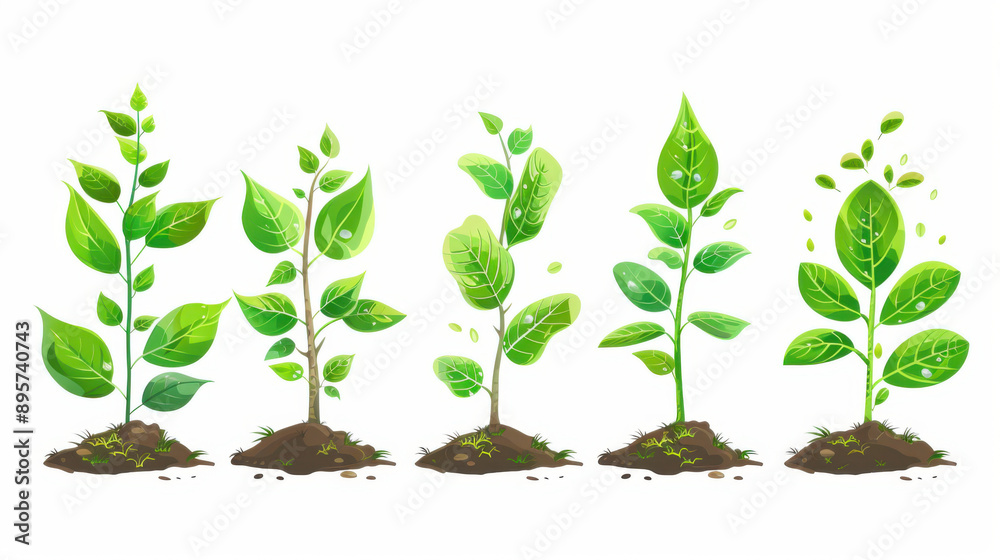 Illustration of various plant growth stages from seedling to mature ...
