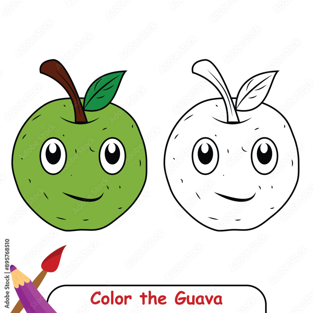 Color the Guava fruit drawing illustration. coloring book for kids ...