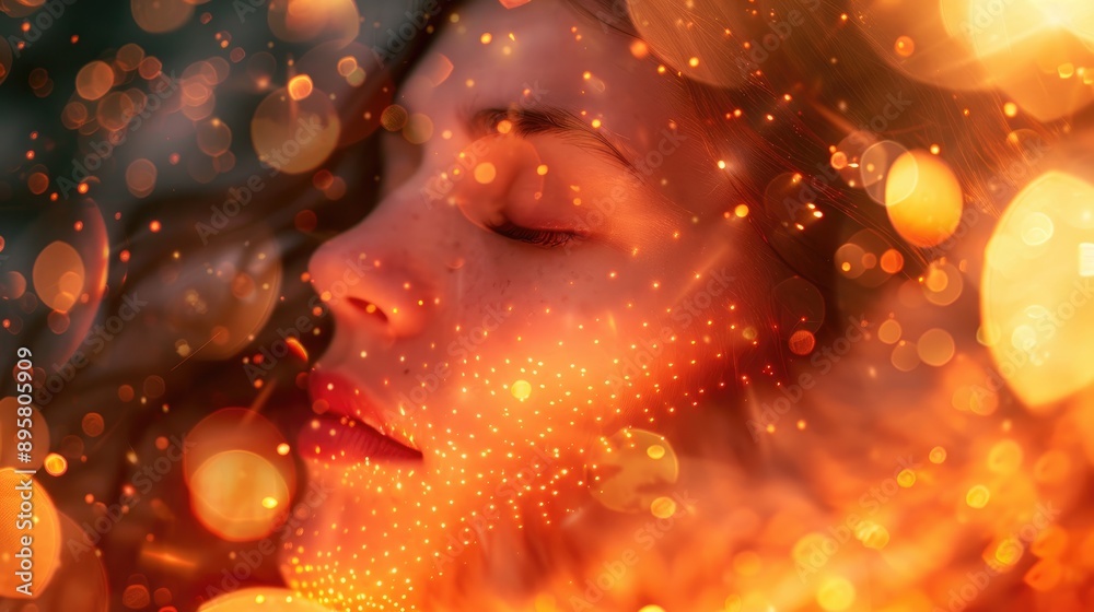 Reflection of inner self Serene woman peacefully resting dreaming amid ...