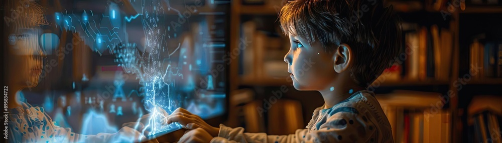 Child using an AR book to see characters come to life, showcasing ...