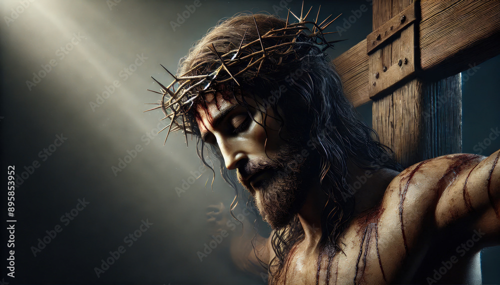 Jesus Christ on the Cross with Crown of Thorns in Realistic Digital Art ...