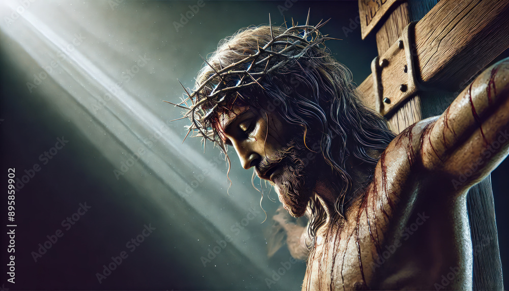 Jesus Christ on Cross with Crown of Thorns Realistic Digital Art Stock ...