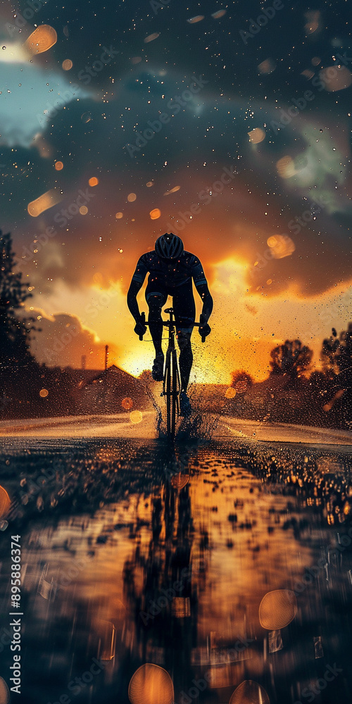 Cycling competition characters, silhouette, one person, side, tilt ...