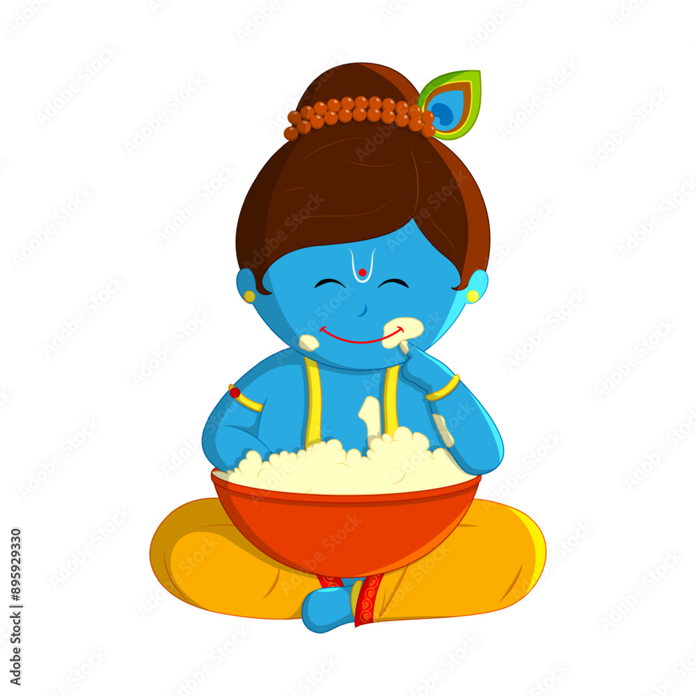 Vector illustration of cute baby krishna eating butter transparent ...