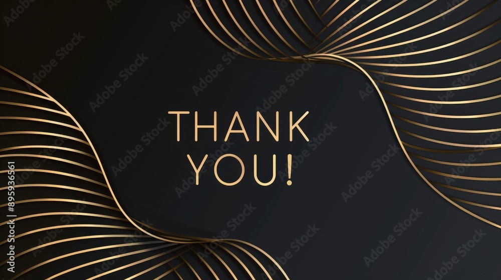 Luxury golden THANK YOU poster text on black background, featuring wavy ...