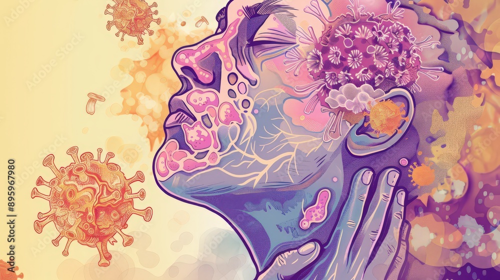 Diagram of anaphylaxis, depicting the severe allergic reaction, including swelling and airway ...