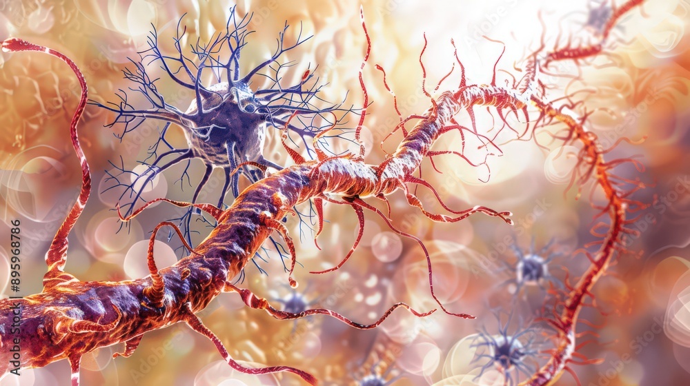 Diagram of multiple sclerosis, showing demyelination of nerve fibers ...