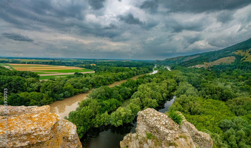 Photo Stock View of the Morava River Floodplain from the ruins of uins ...