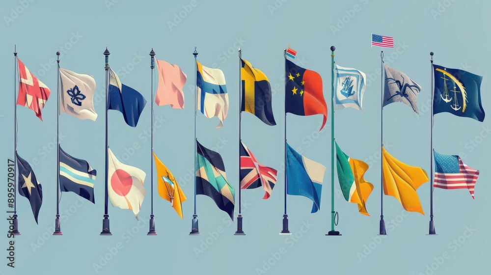 Illustrate a collection of maritime flags used in international ...