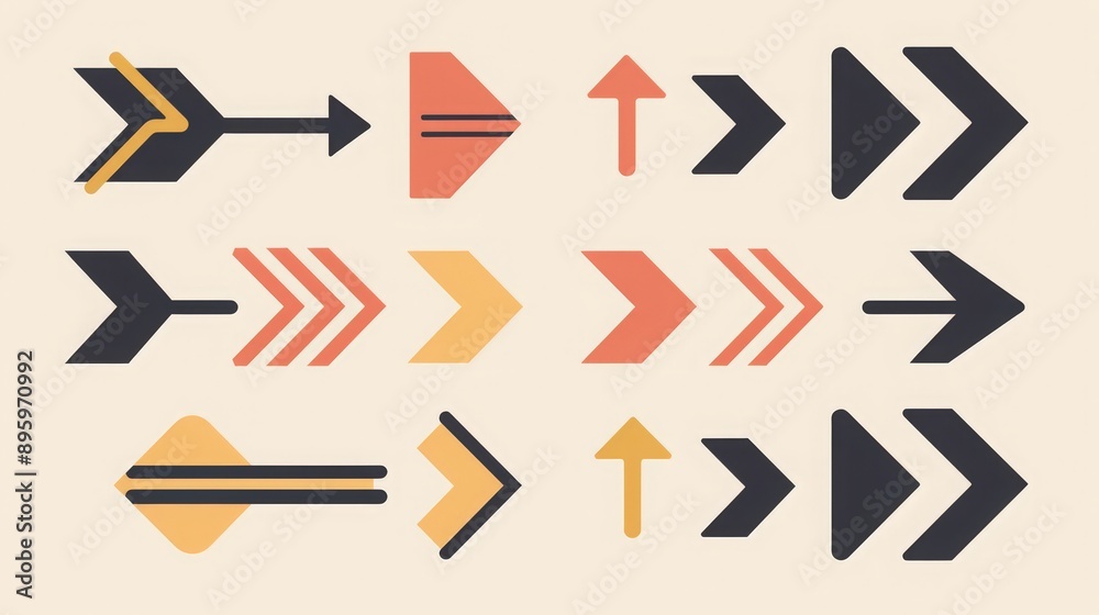 Illustrate a collection of minimalist arrow signs with clean lines and ...