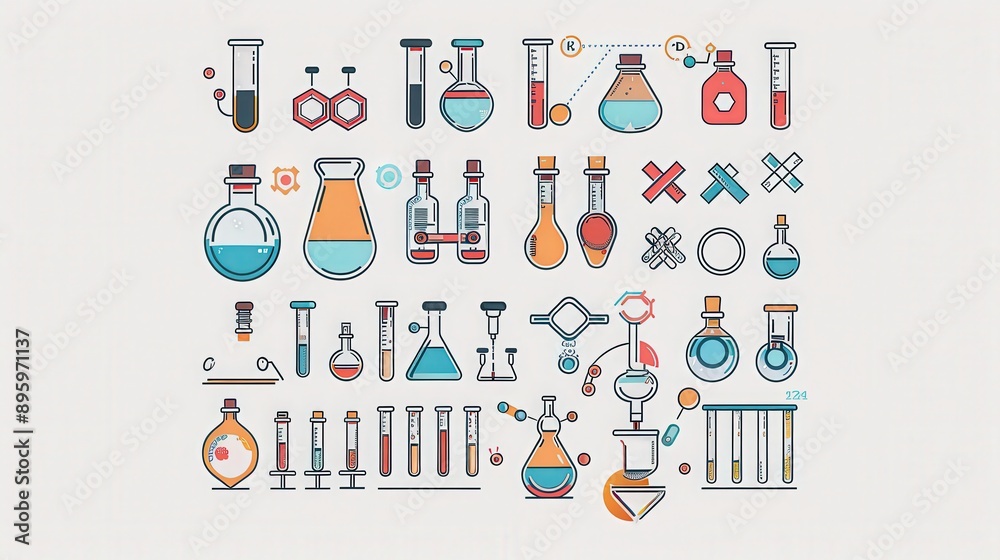 Illustrate a collection of symbols for analytical chemistry, including ...