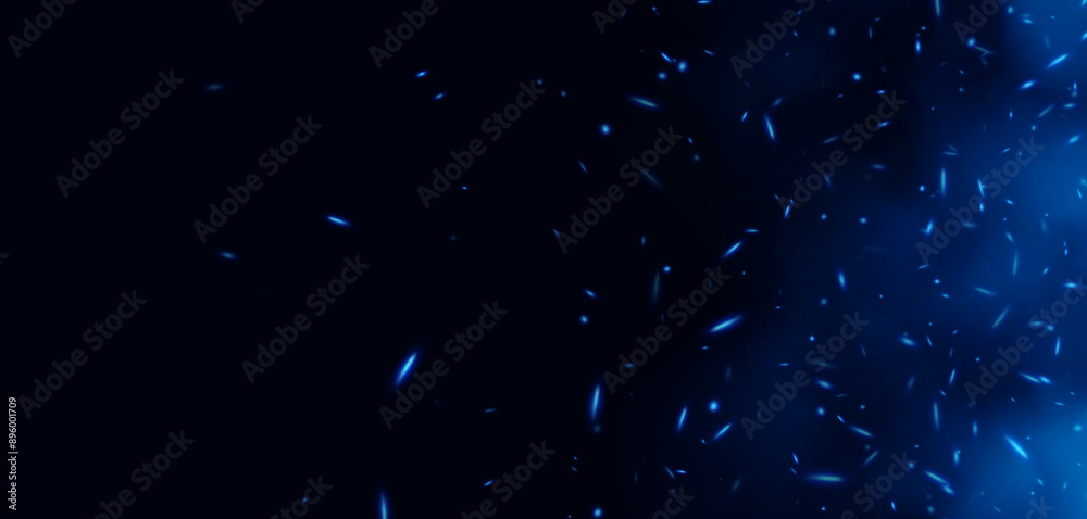 Blue flame with sparks, fire with flying cinder, abstract glowing ...