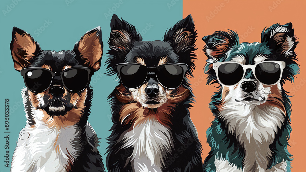 Abstract Trio of Stylish Dogs: Vibrant Background Wallart and Wallpaper ...