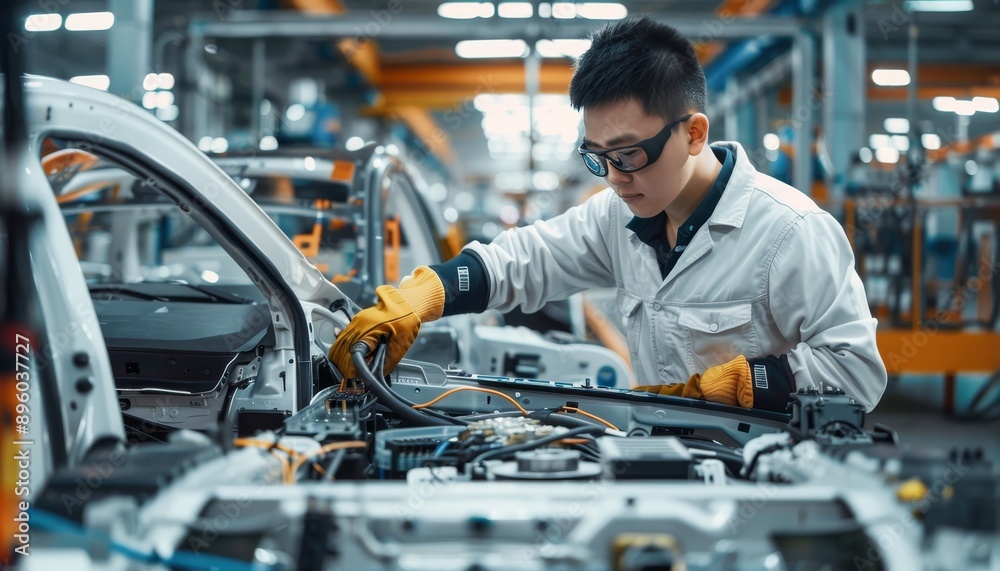 Chinese engineer designing ev battery module in electric vehicle ...