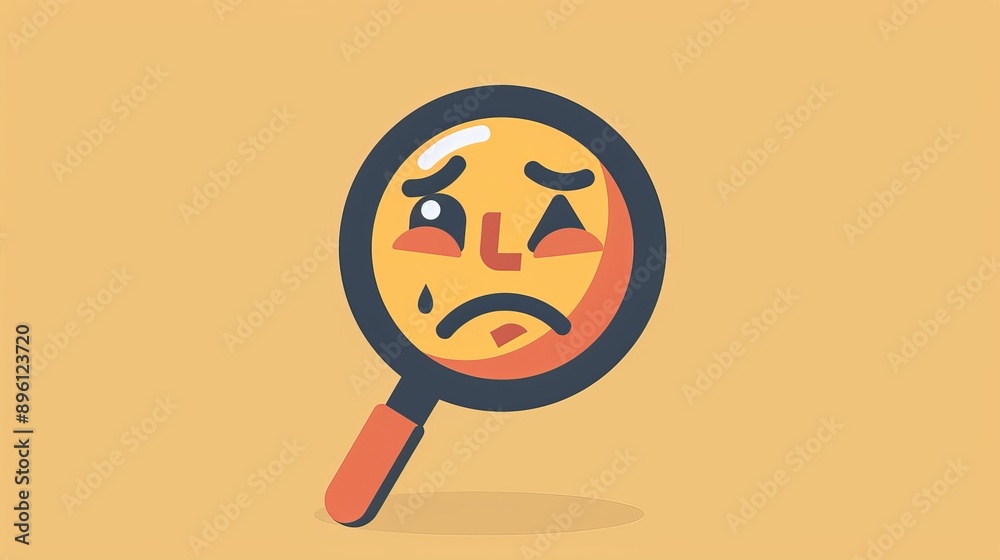 Icon of a face showing emotions with a magnifying glass in hand, used ...