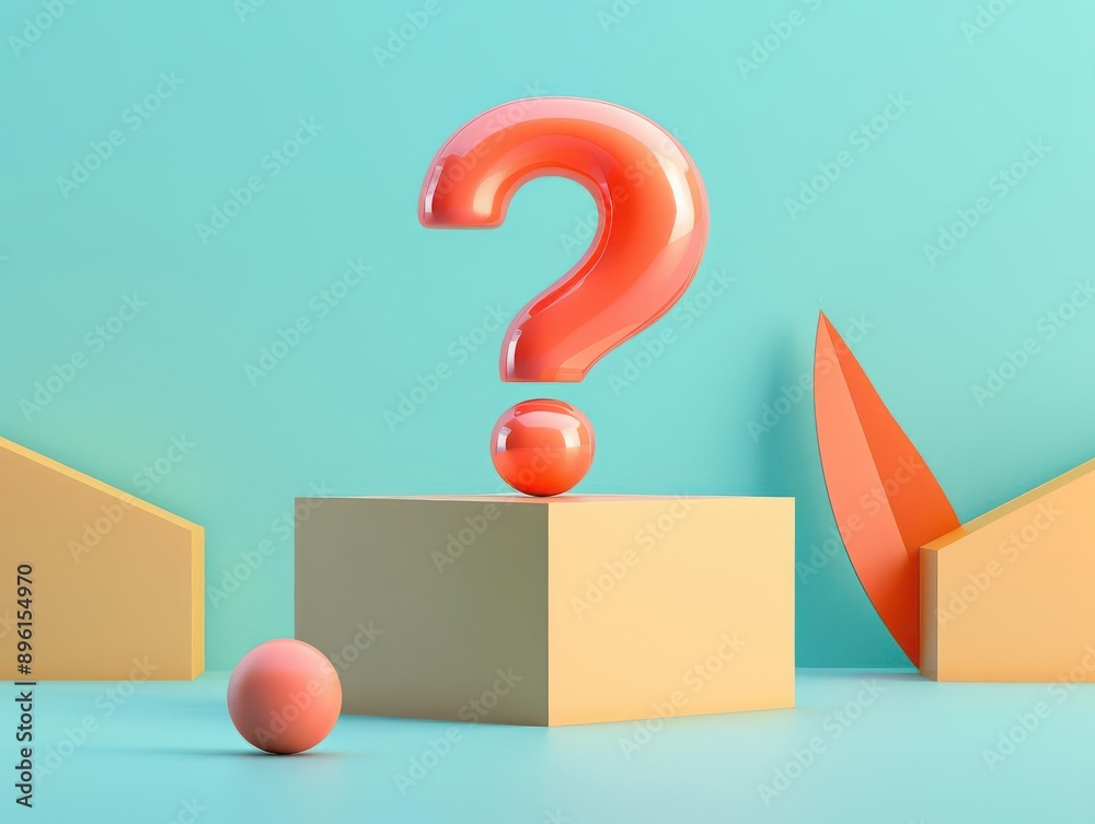Colorful 3D question mark on a geometric platform, symbolizing inquiry ...