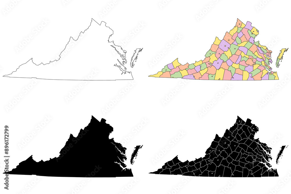 Virginia administrative map, Virginia outline and counties state map ...